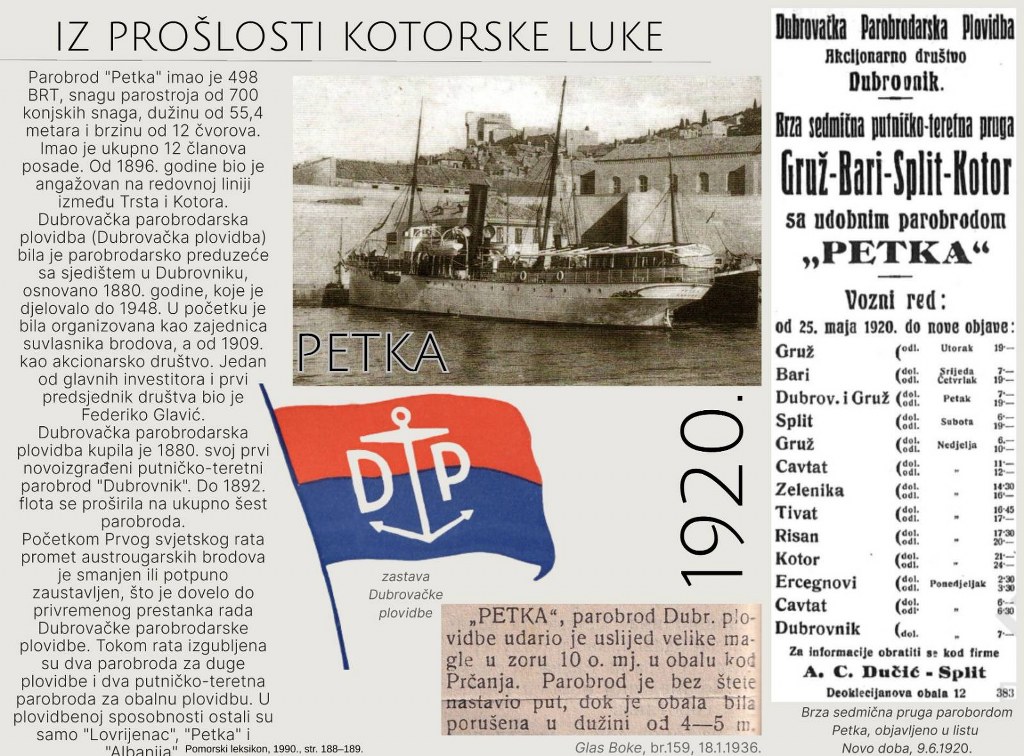 IZ PROŠLOSTI KOTORSKE LUKE: PAROBROD PETKA NA SEDMIČNOM PUTOVANJU ...